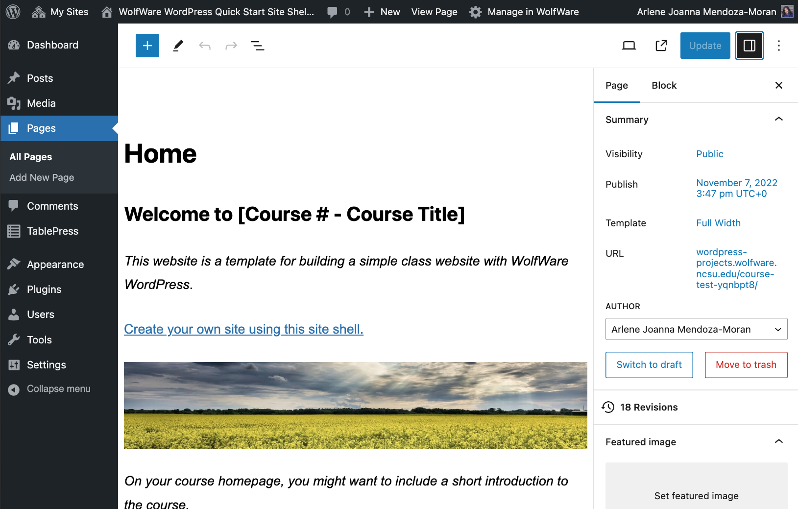 Create a Class Website with WolfWare WordPress – Teaching Resources